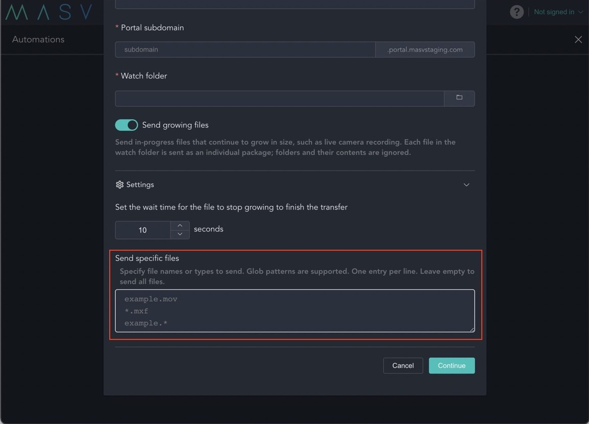 How to send growing files with MASV