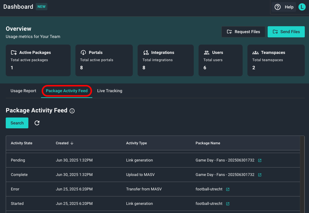 How to monitor packages with MASV Package Activity Feed