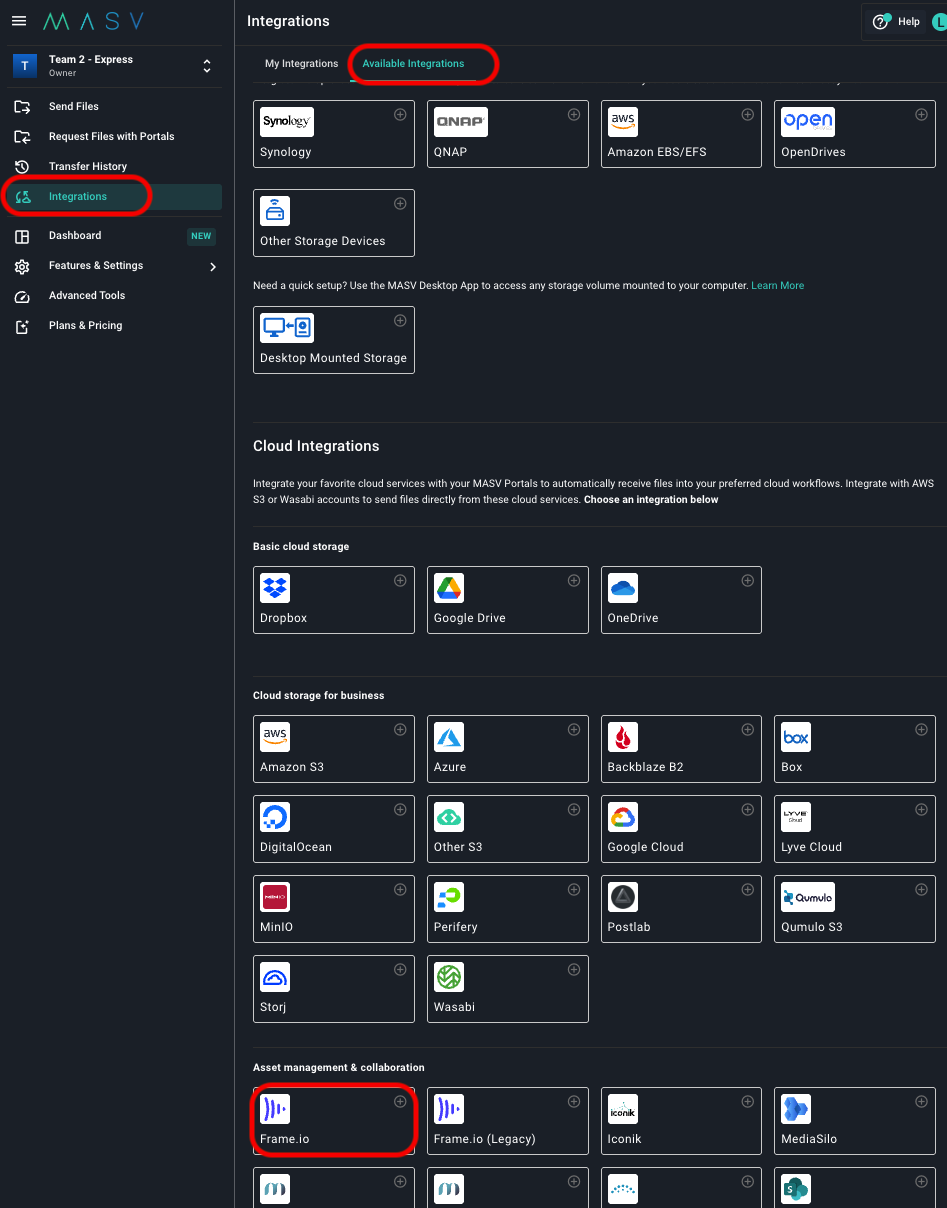 How to connect MASV with Frame.io (V4)