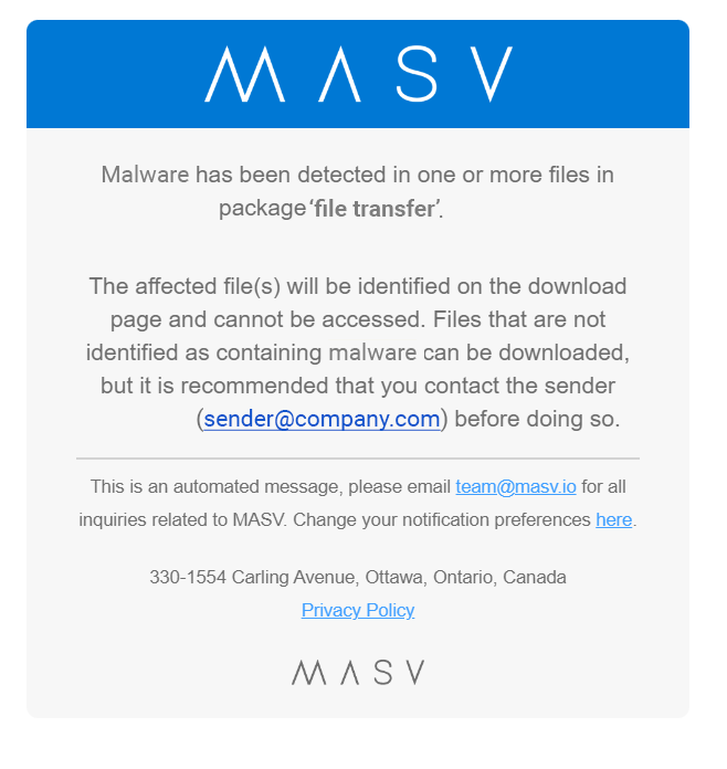 Does MASV scan file transfers for malware?