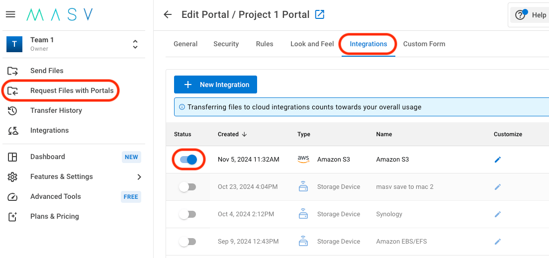 How to use a MASV Portal to send files to integrations