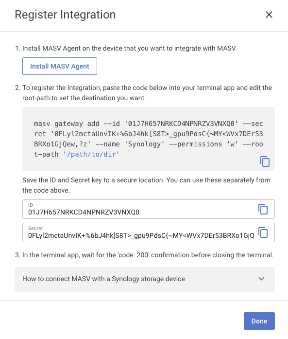 How to connect MASV with a Synology storage device