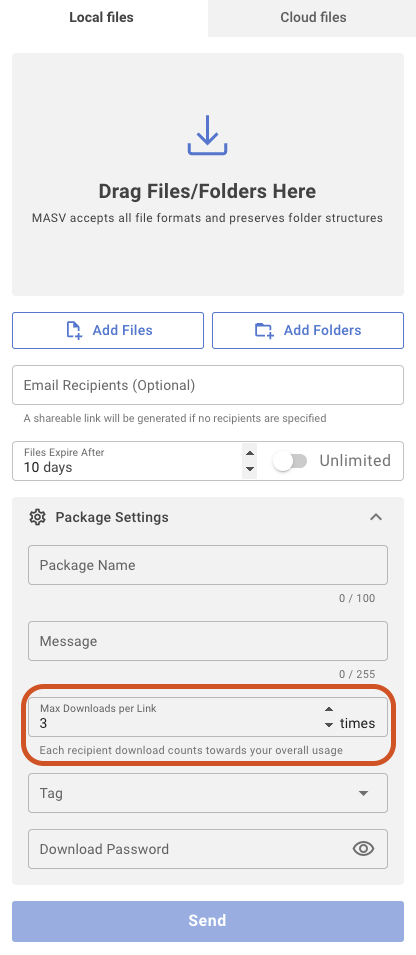 How to set download limits in MASV